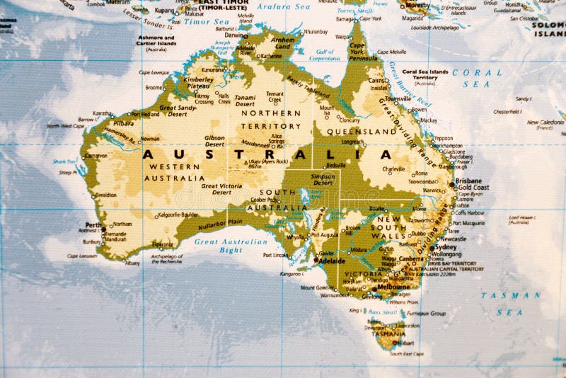 De kaart van Australië stock foto. Image of zuiden, fysiek - 68210648