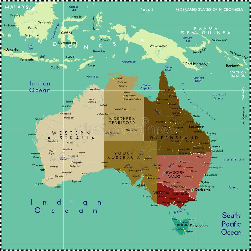 De kaart van Australië. vector illustratie. Illustration of indonesië ...