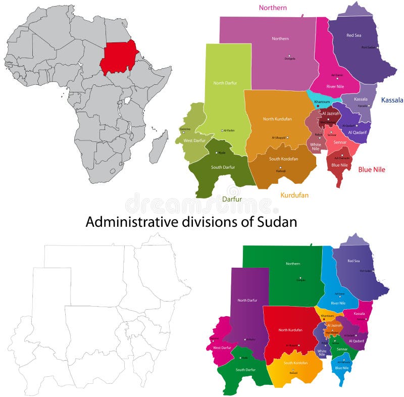 De kaart van Zuid-Soedan vector illustratie. Illustration of oost ...