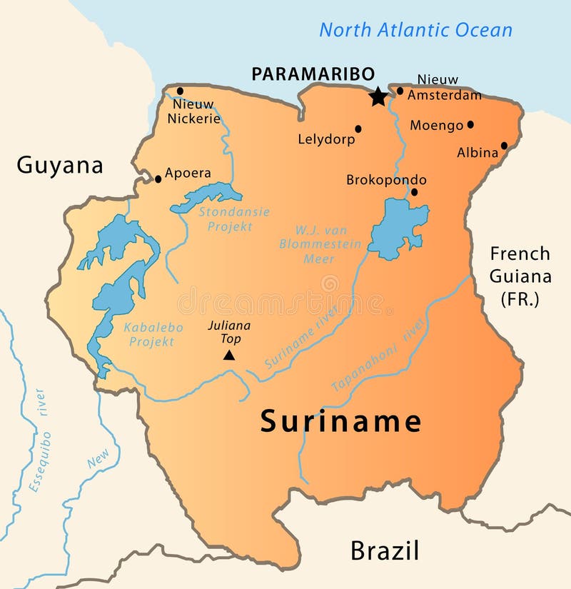 De kaart van de Suriname vector illustratie. Illustration of guyana ...