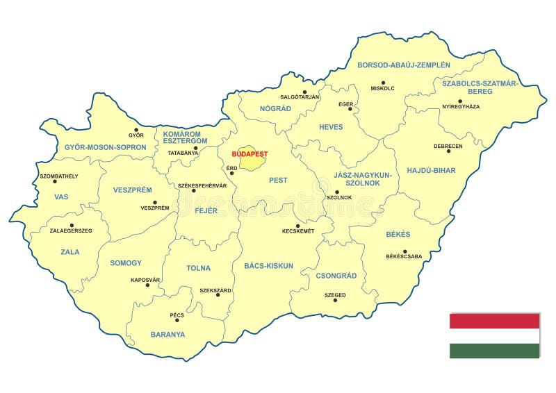 De kaart van Hongarije vector illustratie. Illustration of geel - 88895732