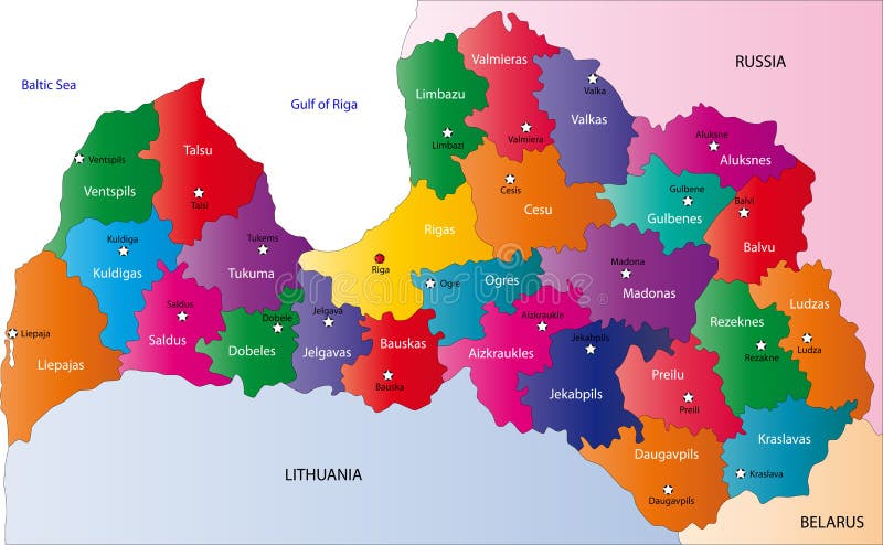 De kaart van Letland vector illustratie. Illustration of letland - 6469264
