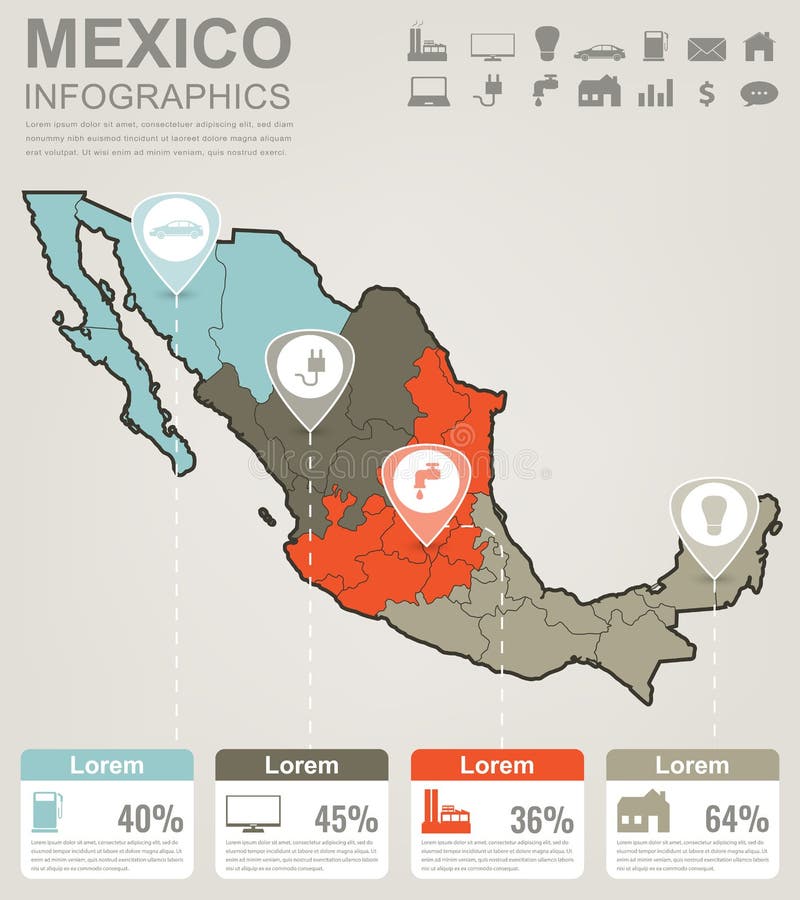 De Kaart Van Mexico Met Infographic-elementen Infographicslay-outs ...