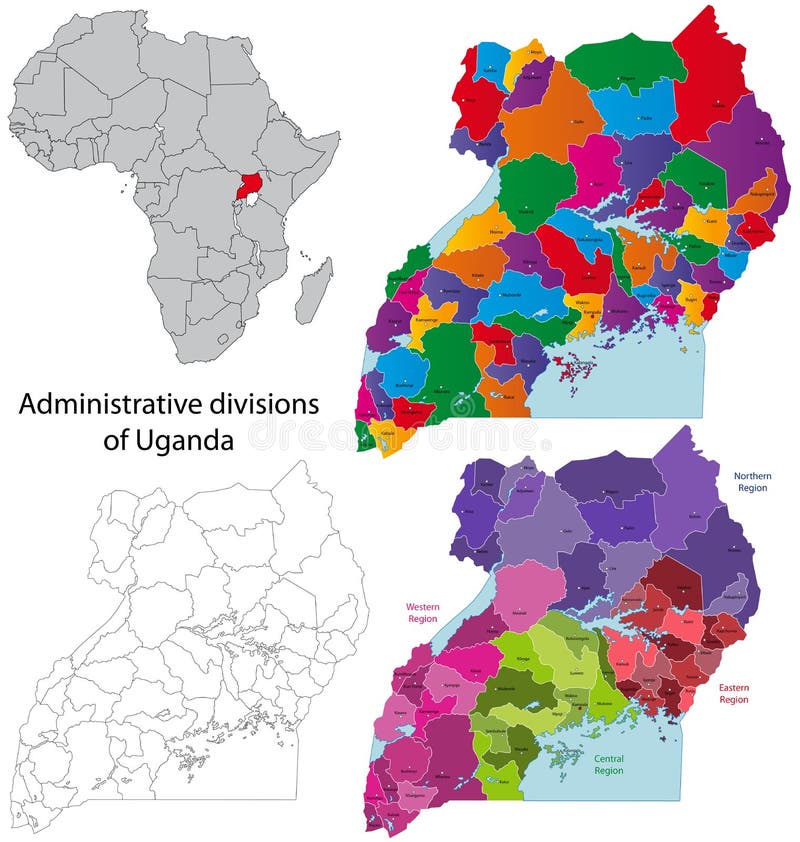 De kaart van Oeganda vector illustratie. Illustration of gedetailleerd ...