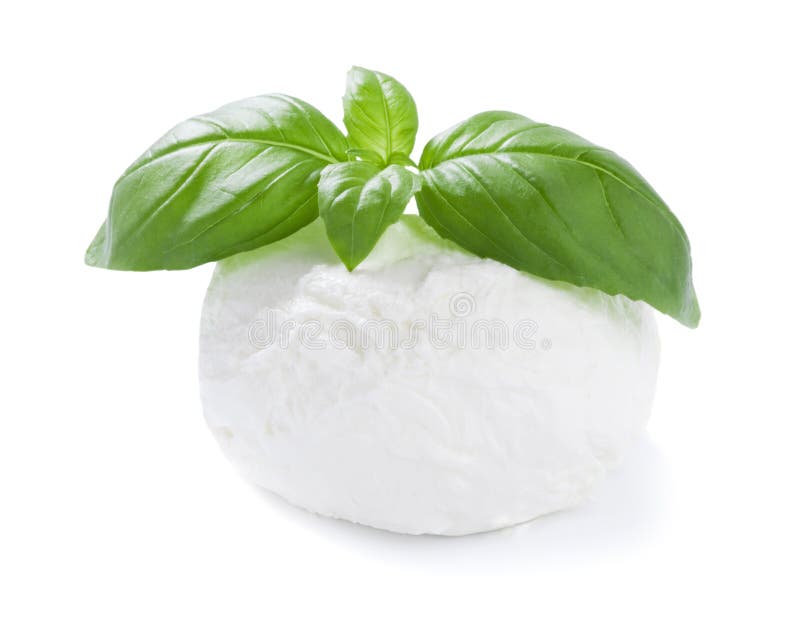 Mozzarella Kaasbal Met Basilicumblad Stock Afbeelding - Image of gebied ...