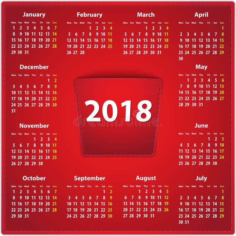 2018 Engelse kalender vector illustratie. Illustration of vrijdag ...