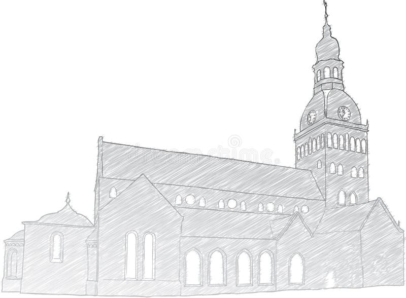 Zwart Silhouet Van Gotische Kerk De Geïsoleerde Tekening Van Kathedraal ...
