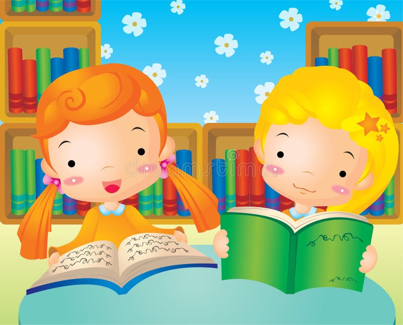De kinderen lezen boeken vector illustratie. Illustration of ...