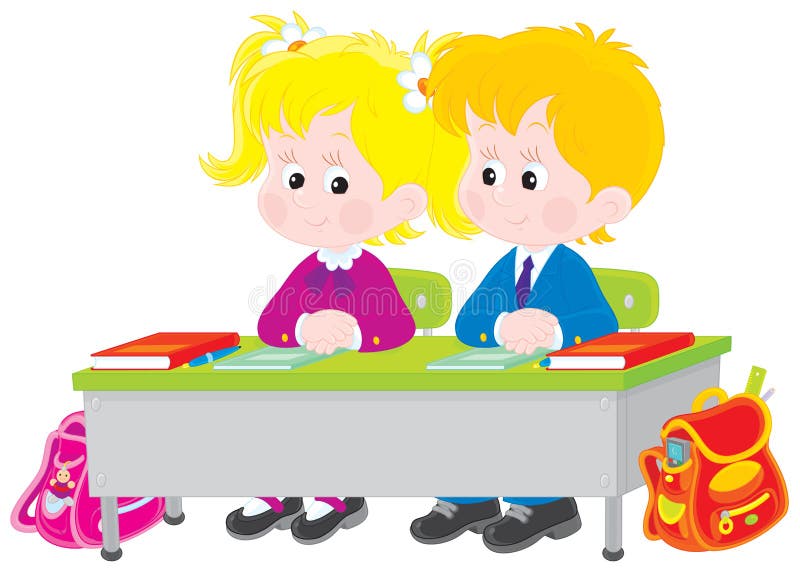 Twee Kinderen Bij Schoolbank Vector Illustratie - Illustration of boek ...