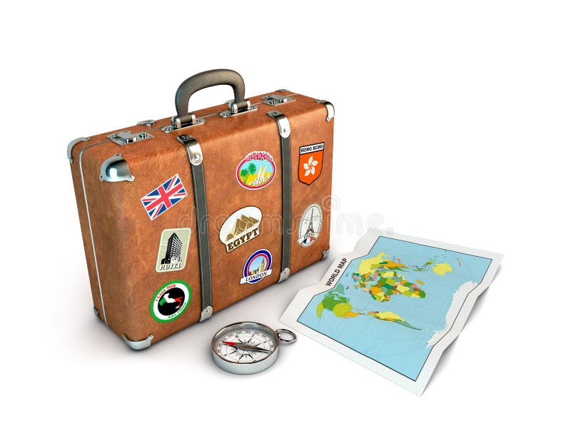 Reiskoffer. Cartoon- En Vakantiebagage Met Accessoires. Grafiek ...