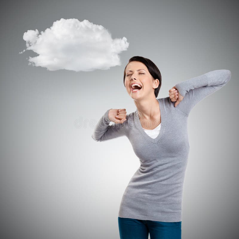 De Lachende Vrouw Rekt Zich Uit Stock Foto - Image of geïsoleerd ...