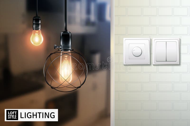 De Lampen En De Schakelaarsaffiche Van De Zolderstijl Vector ...