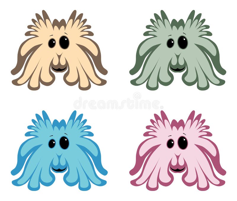 De Leuke Pictogrammen Van Het Beeldverhaalmonster Op Wit Vector ...