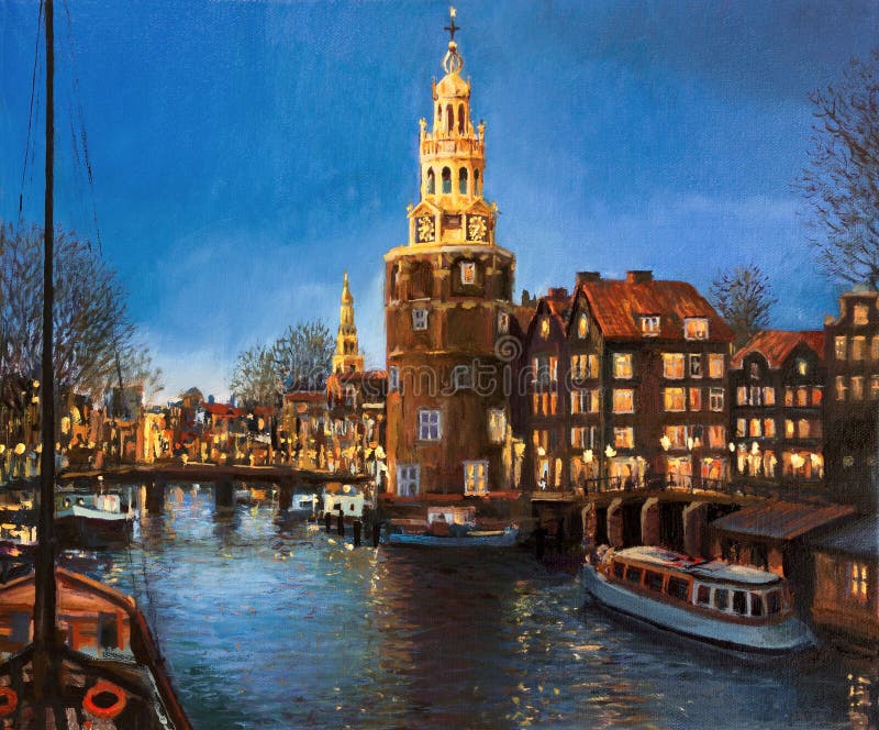 De lichten van Amsterdam stock foto. Image of avond, rivier - 31475386