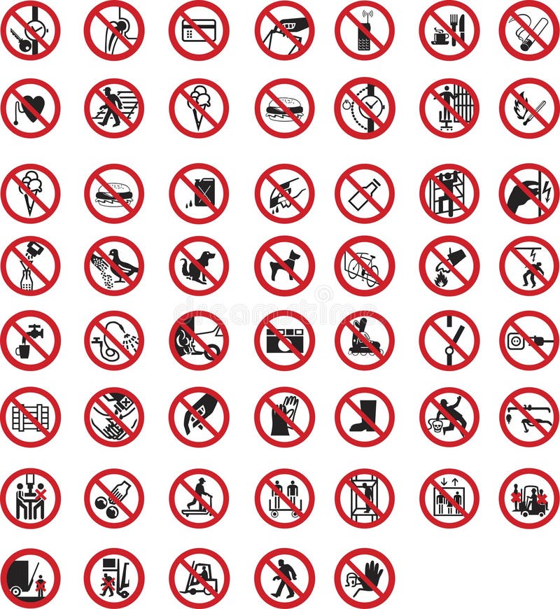 Verboden pictogrammen vector illustratie. Illustration of draagstoel ...