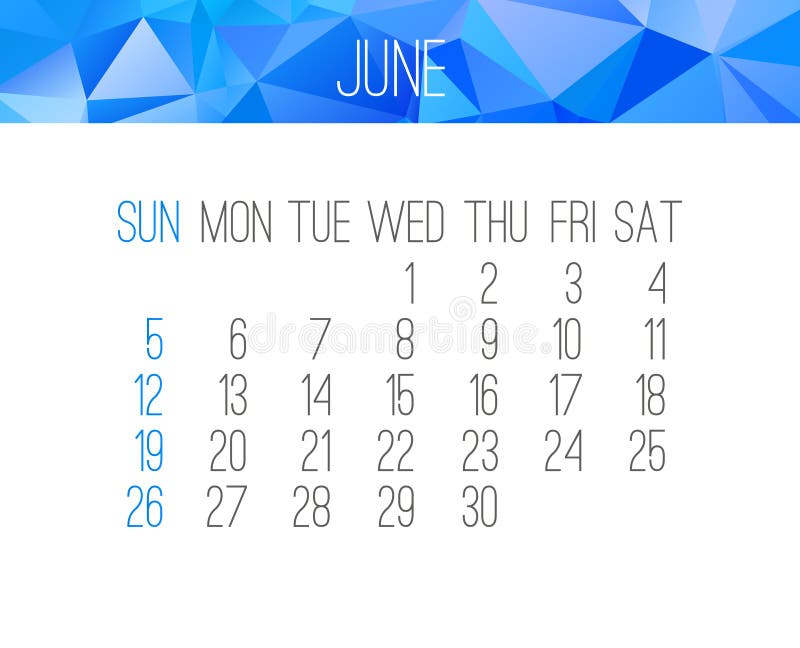 De Maandelijkse Kalender Van Juni 2016 Vector Illustratie ...