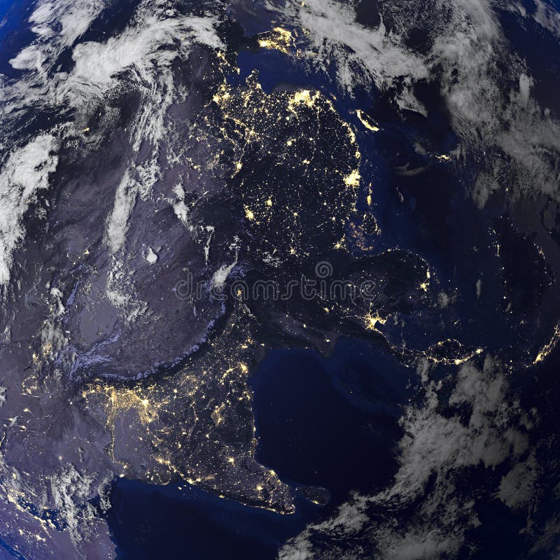 De Mening Van De Aardenacht Van Het Ruimte 3d Teruggeven Stock ...