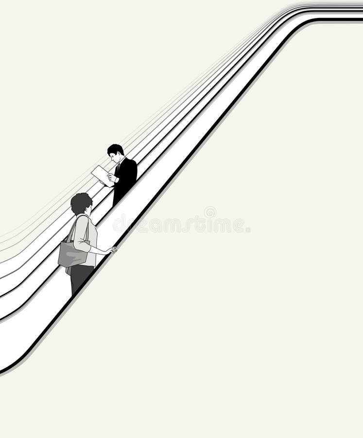 Mensen Verplaatsen Zich Met De Roltrap Vector Illustratie ...
