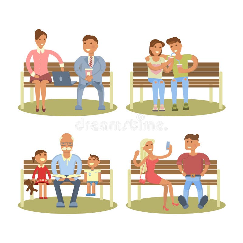 De Mensen Zitten Op Een Bank Vector Illustratie - Illustration of ...