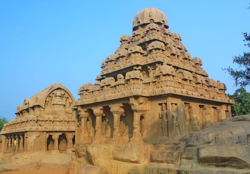 De Monolithische Rots Sneed Vijf Rathas in Mahabalipuram, India ...