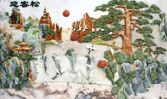 Reliëfmuur Tekent Jade-snijwerk Stock Afbeelding - Image of steen ...