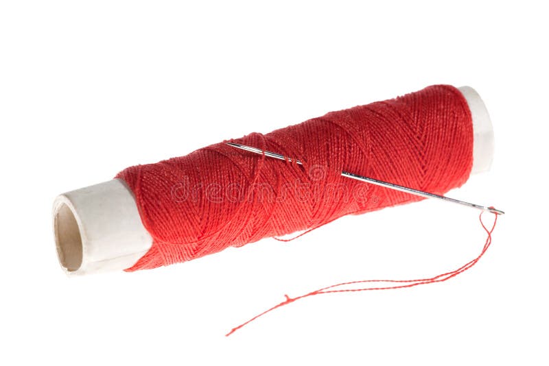 Stalen Naald En Rode Draad Op Wit Stock Foto - Image of naaien ...
