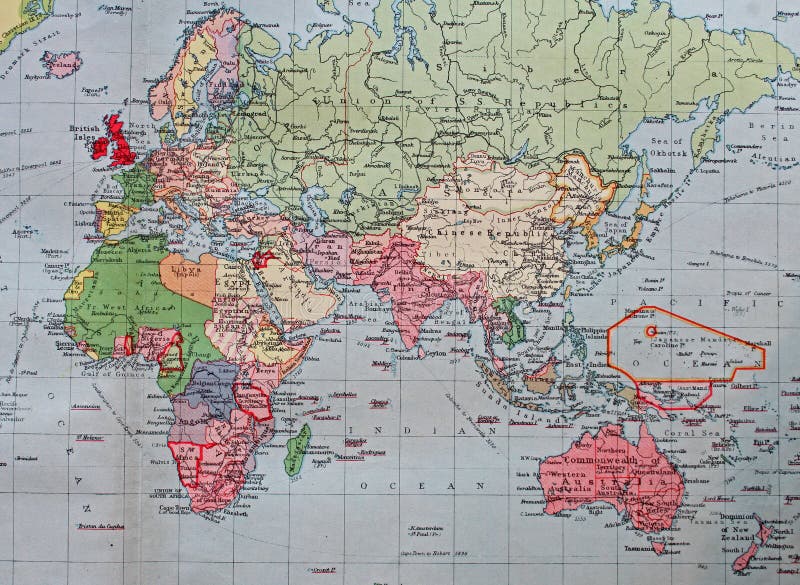 De Oude Kaart Van 1945 Van Het Oostelijke Britse Imperium Stock ...