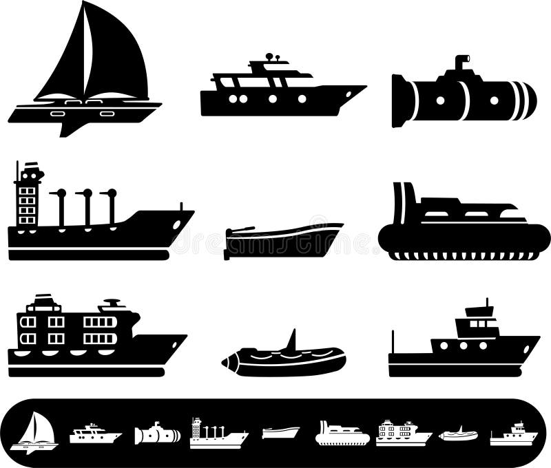 De Pictogrammen Van De Boot En Van Het Schip Vector Illustratie ...