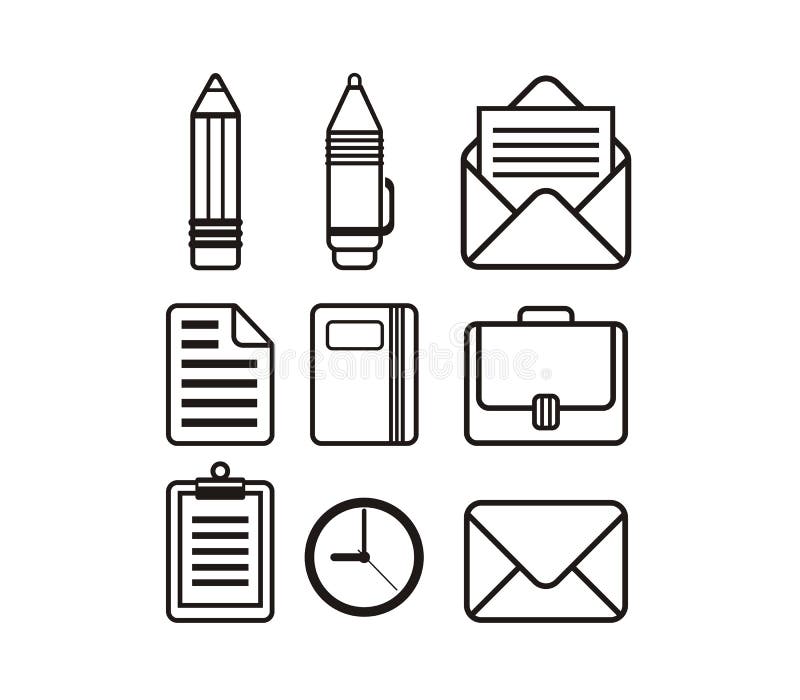 Kantoor pictogrammen vector illustratie. Illustration of zwart - 48032769