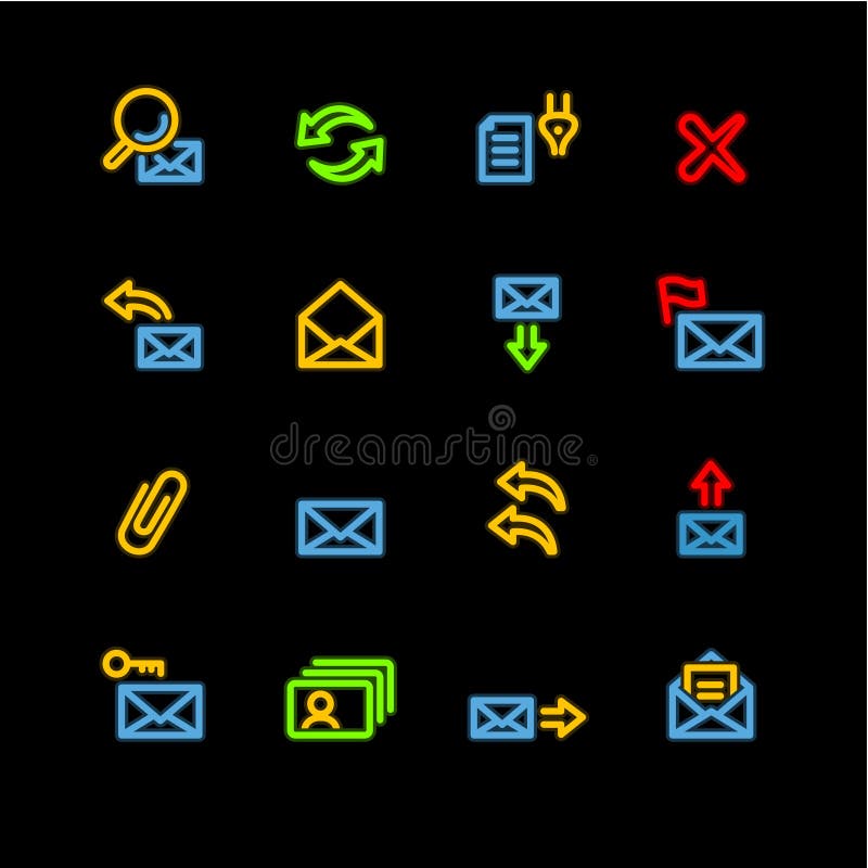 De Pictogrammen Van Het Neon E-mail Vector Illustratie - Illustration ...