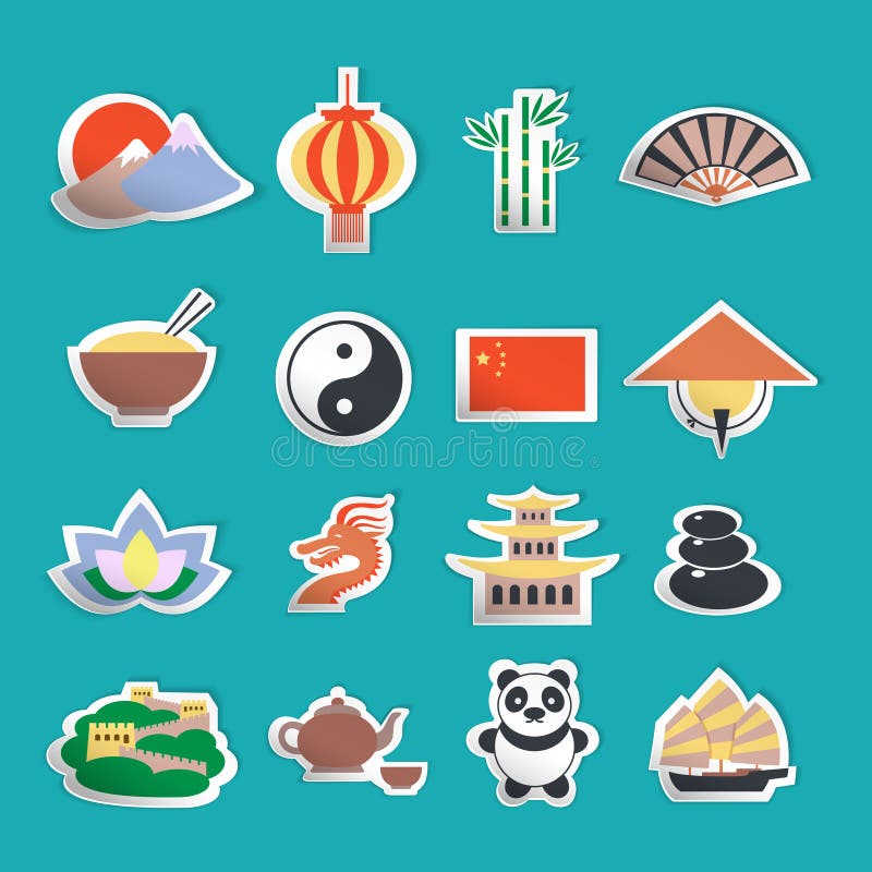 De Pictogrammenstickers Van China Vector Illustratie - Illustration of ...