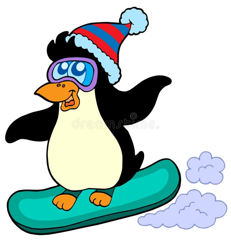 De Pinguïn Van Snowboarding Vector Illustratie - Illustration of koude ...