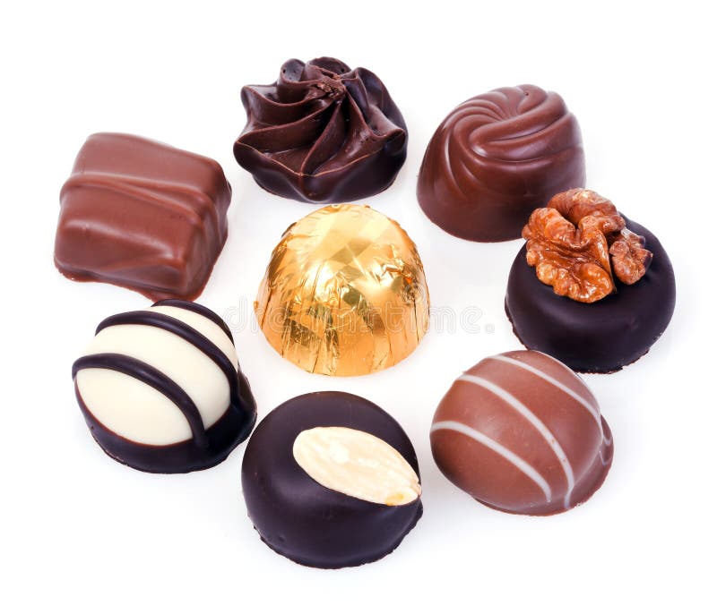 Chocoladepralines stock foto. Image of geïsoleerd, gastronomisch - 17718268