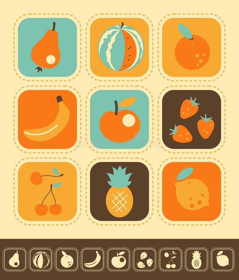 De Reeks Van Het Fruit En Van Het Pictogram Van Groenten Vector ...
