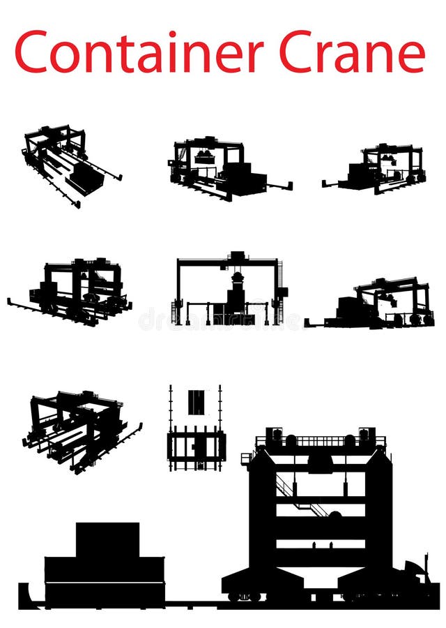 De Reeks Van Het Silhouet Van De Kraan Van De Container Stock ...
