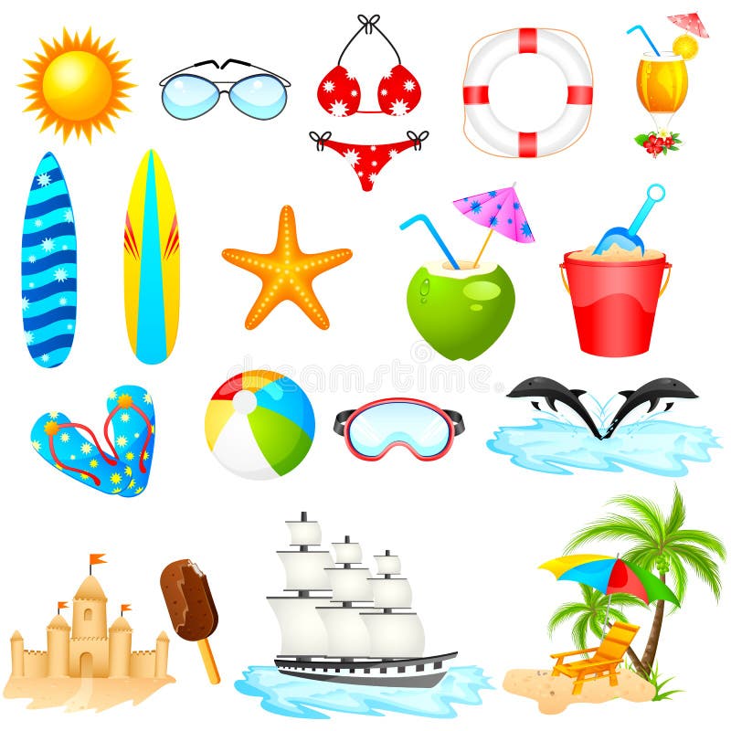 De Realistische Pictogrammen Van De Zomer En Van De Vakantie Vector ...
