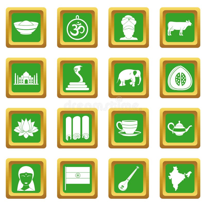 De Reispictogrammen Van India Geplaatst Groen Vector Illustratie ...