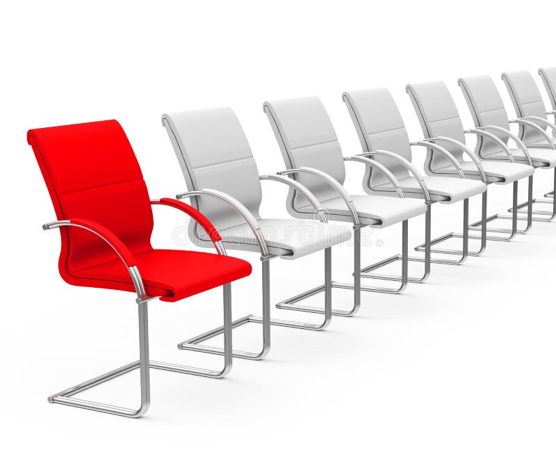 Één Rode Stoel Die In Een Rij Van Stoelen Duidelijk Uitkomen Stock ...