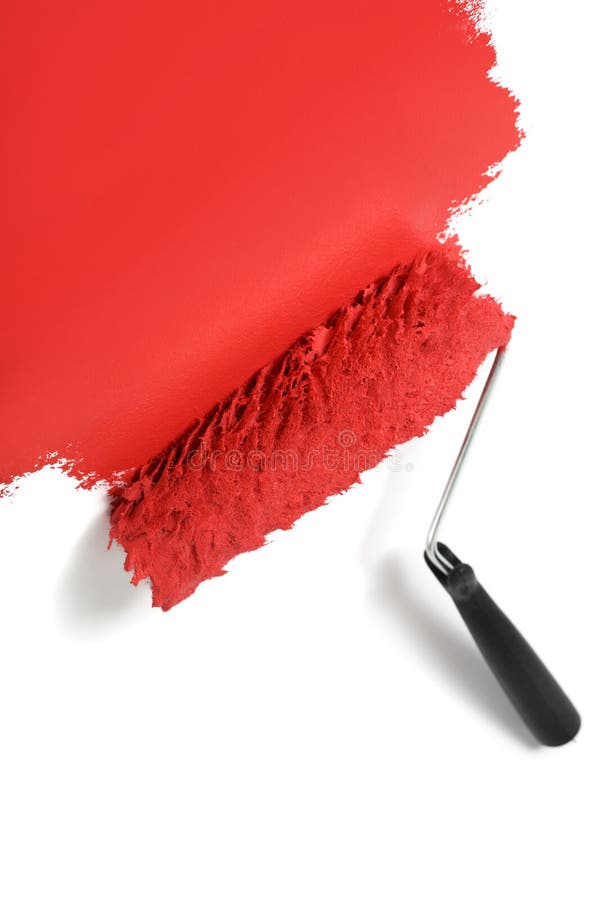 De Rol Die Van De Verf Wit Rood Schildert Als Achtergrond Stock Foto ...