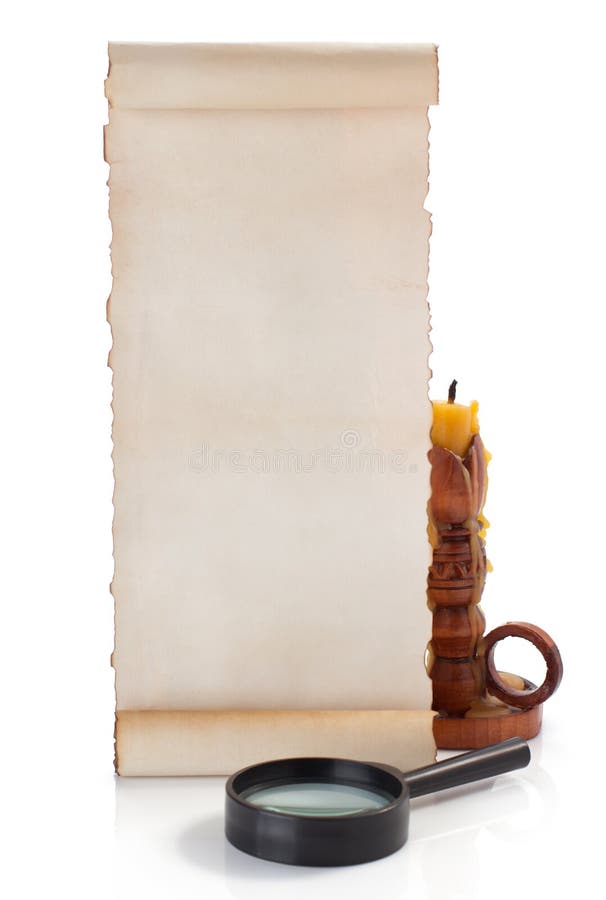De Rol Van Het Perkament Die Op Wit Wordt Geïsoleerd Stock Afbeelding ...