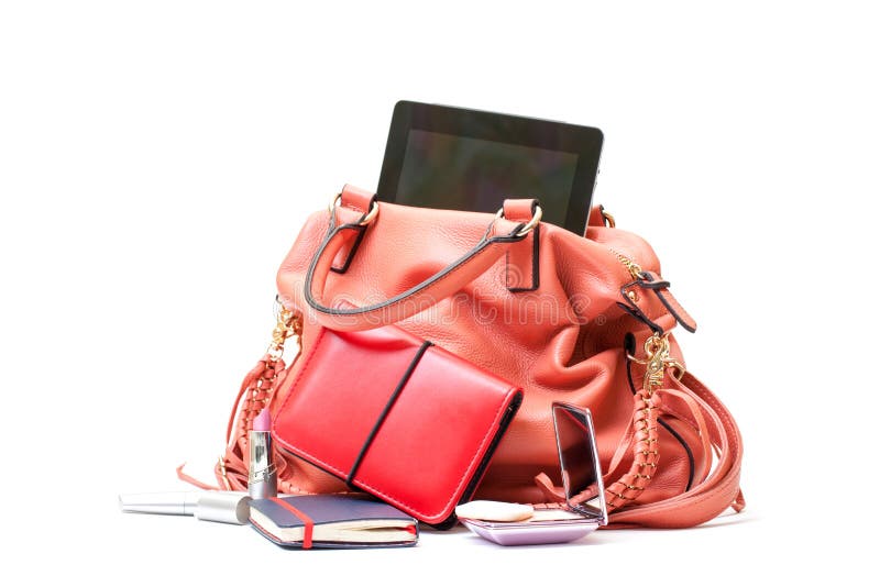 Roze Leren Damestas Met Tablet-pc Stock Foto - Image of ontwerp ...