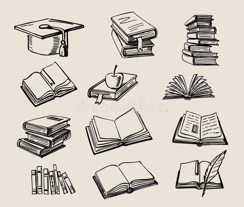 Schets Van Een Stapel Boeken Vector Illustratie - Illustration of ...