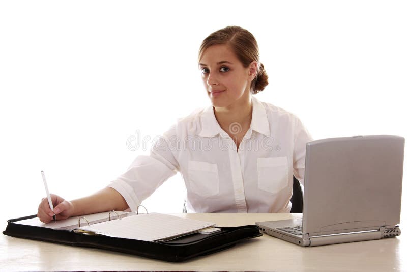 De Secretaresse Van De Blonde Met Laptop Stock Foto - Image of lijst ...