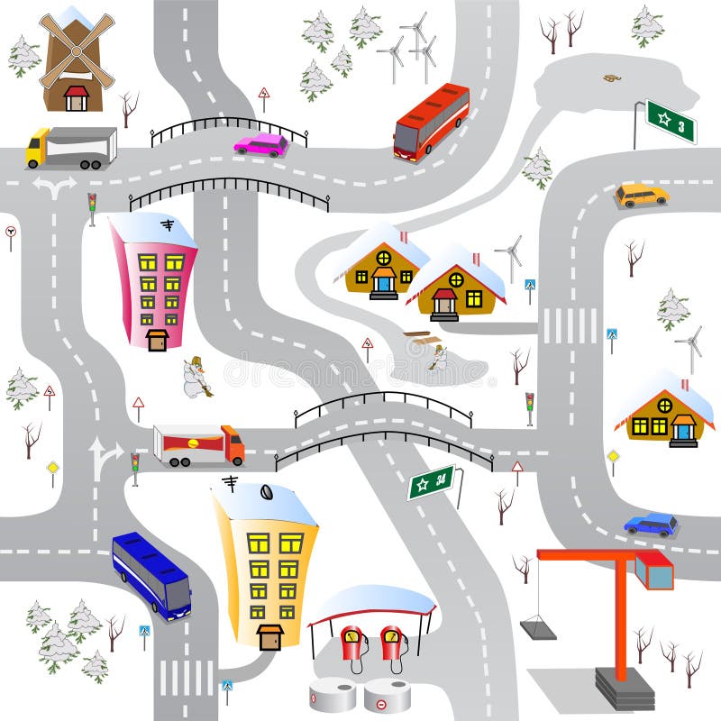 De stad van de winter vector illustratie. Illustration of kraan - 9034677