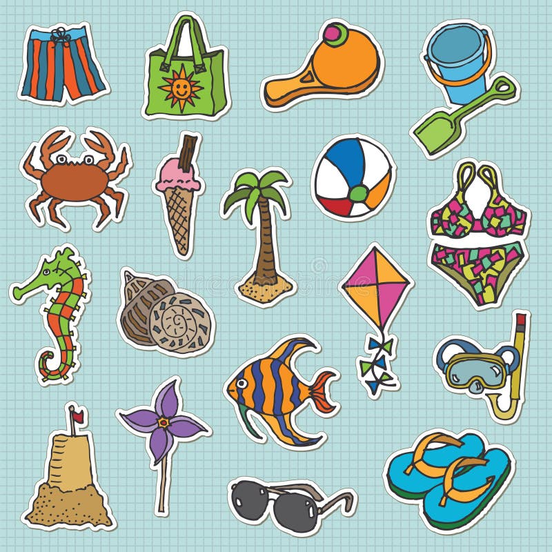 De stickers van het strand vector illustratie. Illustration of zeepaard ...