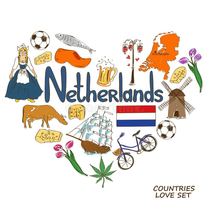 De Symbolen Van Nederland In Het Concept Van De Hartvorm Vector ...