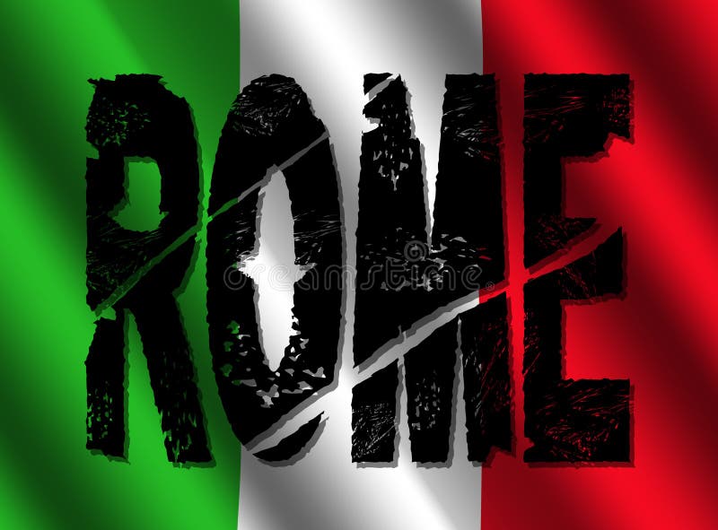 De Tekst Van Rome Van Grunge Met Vlag Stock Illustratie - Illustration ...
