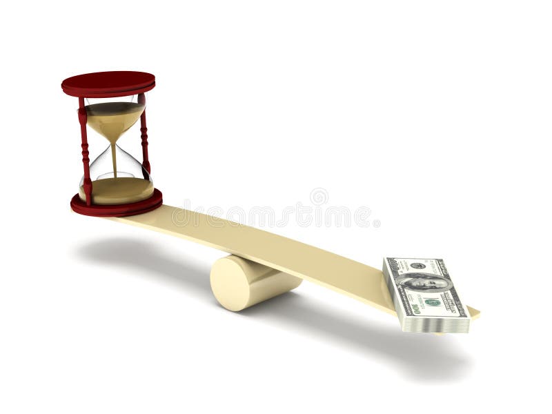 De Tijd is Geld. Geld En Zandloper Op Schaal Stock Illustratie ...