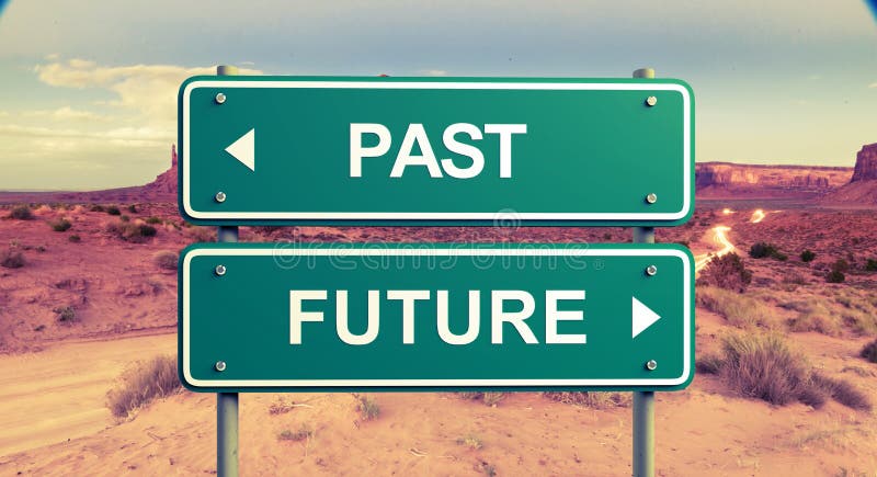 Toekomstig En Afgelopen Op Groene Verkeersteken Stock Afbeelding ...