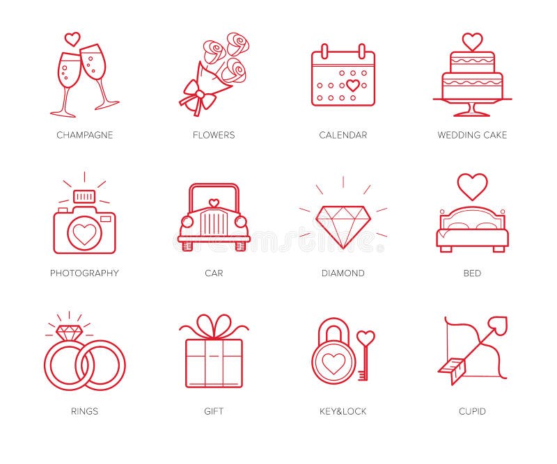 De Vector Geplaatste Pictogrammen Van Het Huwelijk Stock Illustratie ...